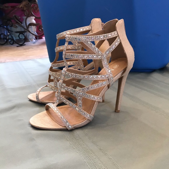 Melly M | Shoes | Melly Zip Back Jewel Embellished Rose Gold Heels ...
